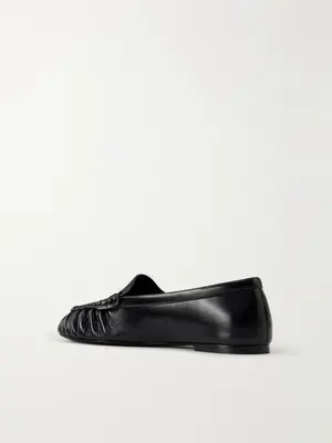 Saint Laurent Loaferino Gathered Leather Ballet Flats - Black