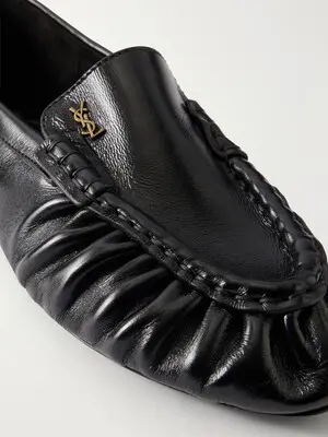 Saint Laurent Loaferino Gathered Leather Ballet Flats - Black