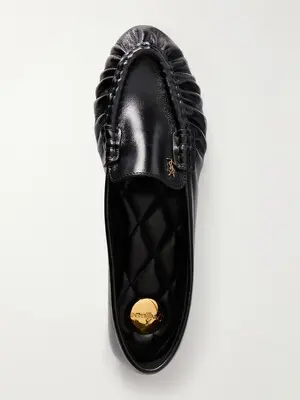 Saint Laurent Loaferino Gathered Leather Ballet Flats - Black