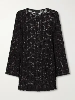 NILI LOTAN Cora Cotton Crochet-knit Mini Dress - Black