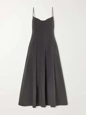 ST. AGNI Paneled Shell Midi Dress - Charcoal