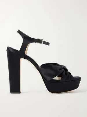 JIMMY CHOO Heloise 120 Knotted Satin Platform Sandals