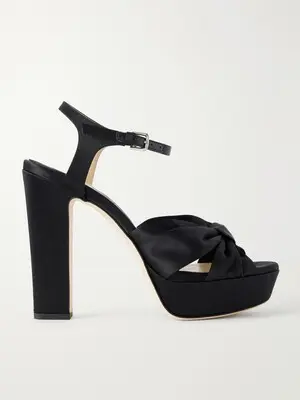 JIMMY CHOO Heloise 120 Knotted Satin Platform Sandals - Black