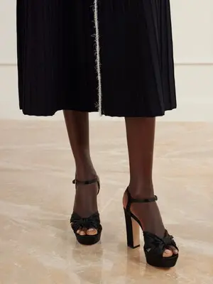 JIMMY CHOO Heloise 120 Knotted Satin Platform Sandals - Black