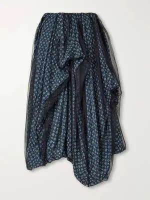 PAULINE DUJANCOURT Eli Asymmetric Embroidered-chiffon Midi Skirt