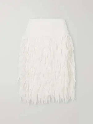 ST. AGNI Rib-trimmed Fringed Chiffon Midi Skirt