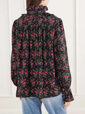 Chloé Ruffled-collar Floral-print Silk Crepe De Chine Blouse