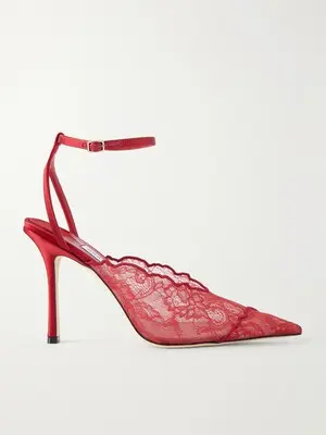 JIMMY CHOO Faiz 100 Scalloped Lace Pumps - Red