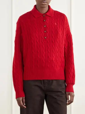 Polo Ralph Lauren Logo-embroidered Cable-knit Wool And Cashmere-blend Polo Sweater - Red