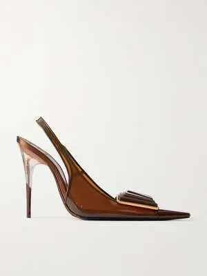 Saint Laurent Sibyl 110 Embellished Patent-leather Trimmed Rubber Slingback Pumps - Brown