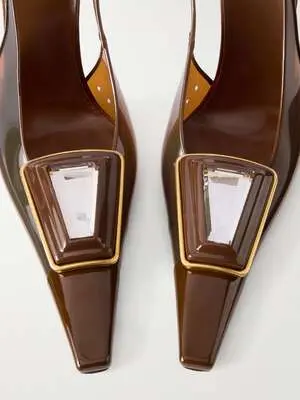 Saint Laurent Sibyl 110 Embellished Patent-leather Trimmed Rubber Slingback Pumps - Brown