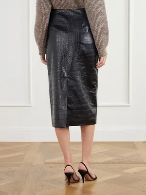 ARMA Meeka Paneled Croc-effect Leather Midi Skirt