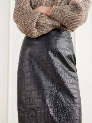 ARMA Meeka Paneled Croc-effect Leather Midi Skirt