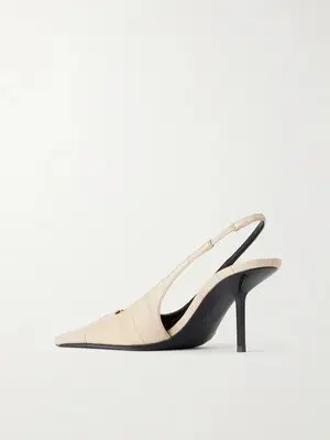 Saint Laurent Babylone 75 Logo-embellished Eel Slingback Pumps - Neutrals