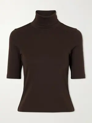FLORE FLORE Dinah Ribbed Organic Cotton-jersey Turtleneck Top - Brown