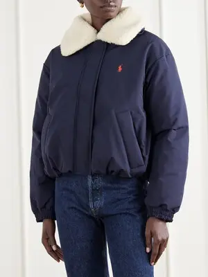 Polo Ralph Lauren Logo-embroidered Cropped Plush-trimmed Shell Down Jacket - Blue