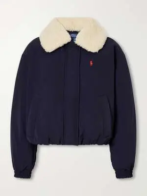 Polo Ralph Lauren Logo-embroidered Cropped Plush-trimmed Shell Down Jacket - Navy