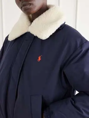Polo Ralph Lauren Logo-embroidered Cropped Plush-trimmed Shell Down Jacket