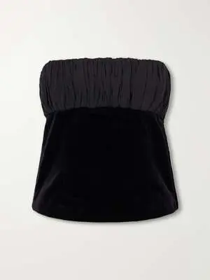 Posse Dean Strapless Ruched Cotton-velvet Top - Black