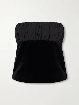 Posse Dean Strapless Ruched Cotton-velvet Top