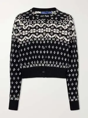 Polo Ralph Lauren Cropped Fair Isle Intarsia-knit Wool, Cotton And Alpaca-blend Cardigan - Black