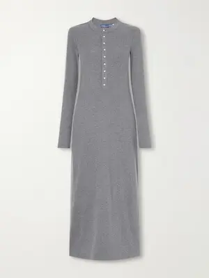 Polo Ralph Lauren Ribbed Lyocell-blend Jersey Henley Midi Dress