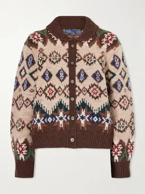 Polo Ralph Lauren Fair Isle Wool And Cashmere-blend Jacquard Cardigan - Brown