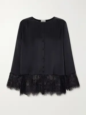 Posse Blake Lace-trimmed Silk-charmeuse Shirt - Black