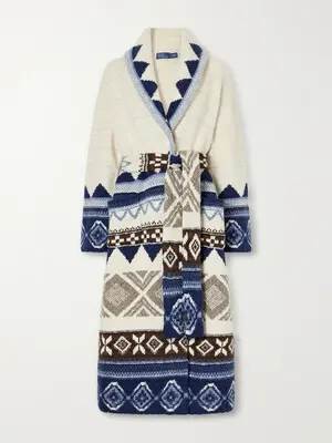Polo Ralph Lauren Belted Intarsia-knit Wool Cardigan - Neutrals