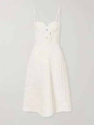 ANDRES OTALORA Terra Cut-out Corded Linen Woven Midi Dress - Ivory