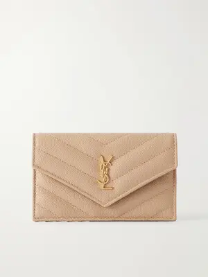 Saint Laurent Cassandre Matelassé Textured-leather Cardholder - Neutrals