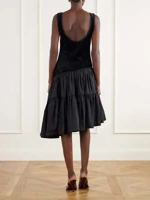 Posse Dean Asymmetric Tiered Cotton-velvet Midi Dress