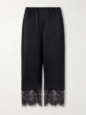 Posse Blake Lace-trimmed Silk-satin Straight-leg Pants - Black