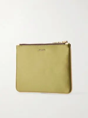 ALEMAIS Lacey Embroidered Leather-trimmed Satin Clutch