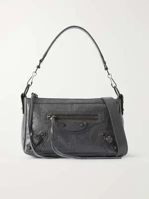 Balenciaga Le City Moto Mini Crinkled-leather Shoulder Bag - Gray