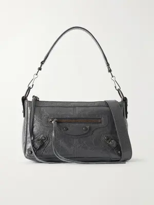 Balenciaga Le City Moto Mini Crinkled-leather Shoulder Bag - Gray