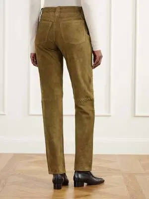 Ralph Lauren Paneled Whipstitched Paneled Suede Slim-fit Pants