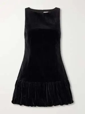 Posse Dean Gathered Darted Cotton-velvet Mini Dress - Black