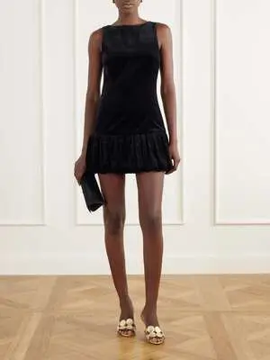 Posse Dean Gathered Darted Cotton-velvet Mini Dress