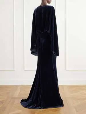 TALLER MARMO Musidora Cape-effect Draped Velvet Gown