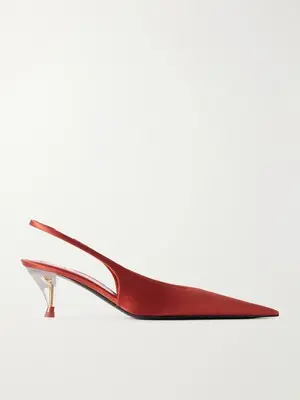 Saint Laurent Fanny 55 Crepe-satin Slingback Pumps - Orange