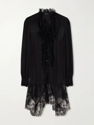 ANN DEMEULEMEESTER Barah Ruffled Lace-trimmed Silk-chiffon Blouse - Black