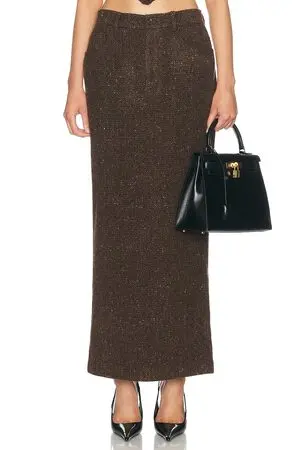Ralph Lauren Textured Tweed Maxi Pencil Skirt In Brown