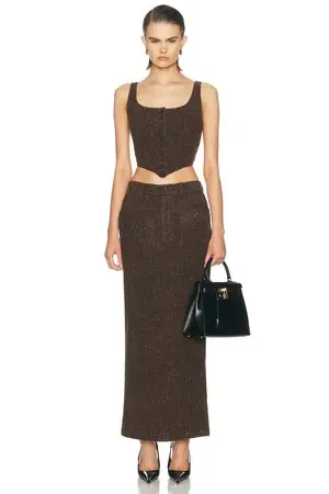 Ralph Lauren Textured Tweed Sleeveless Blouse In Brown