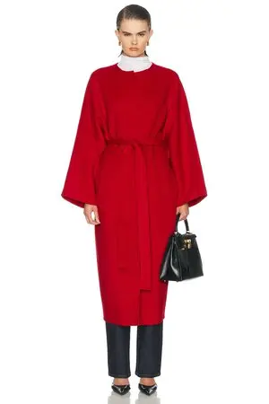 AUTER Collarless Cashmere Coat - Ruby