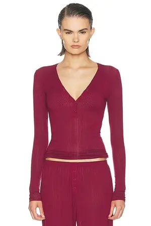 NEGATIVE UNDERWEAR Whipped Henley In Burgundy - Cassis