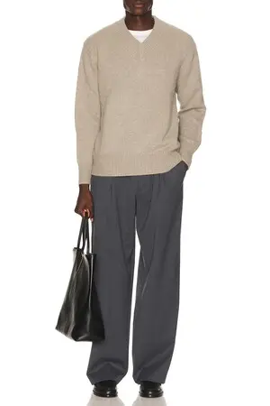Soft Goat V Neck Sweater In Grey