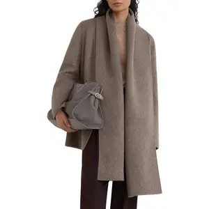 REISS Lori Scarf Wool Blend Coat - Taupe Neutral