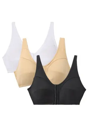 COMFORT CHOICE 3 Pack Front Close Cotton Wireless Bra (plus) Basic Assorted