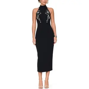 Rachel Rachel Roy Sarienne Beaded High Neck Midi Dress - Black